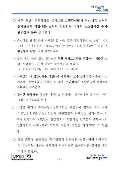 소방시설 자체점검 대상 표본조사 결과 190개소 중 79개소에서 위반사항 94건 적발 소방청 네이버 블로그