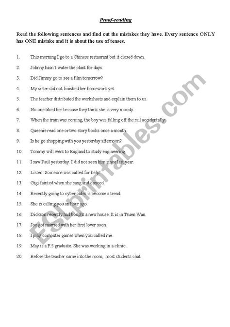 Proofreading Exercise Esl Worksheet By Peg1