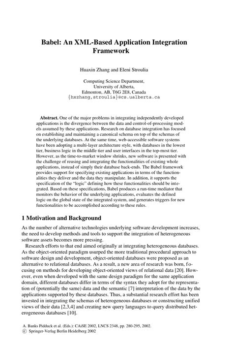 Pdf Babel An Xml Based Application Integration Framework