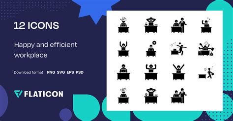 Happy And Efficient Workplace Icon Pack 12 Svg Icons