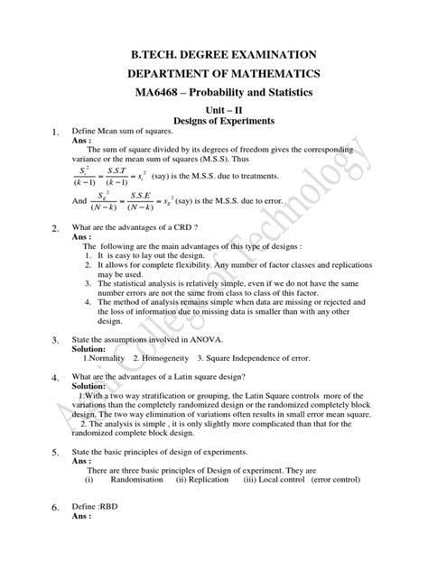 Unit Iv Design Of Experiments Pdf Experiment Mean Squared Error