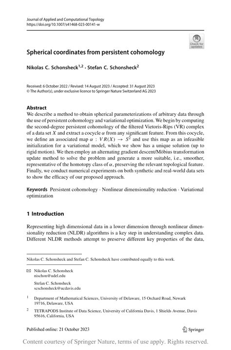 Spherical Coordinates From Persistent Cohomology