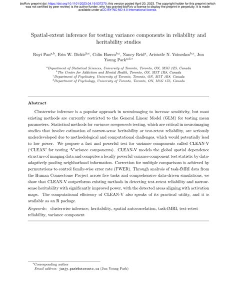 Pdf Spatial Extent Inference For Testing Variance Components In