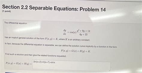 Solved Section 22 Separable Equations Problem 14 1 Point