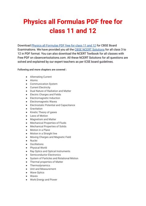 PPT Physics All Formulas PDF Free For Class 11 And 12 PowerPoint Presentation ID 11951732