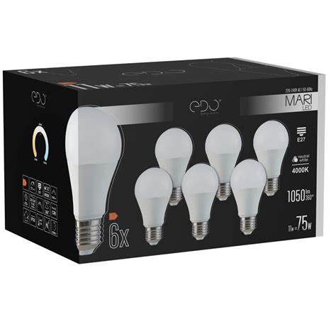 Set Of 6x Mari Led Bulb E27 11w 4000k Neutral Nw 1050lm Edo Solutions