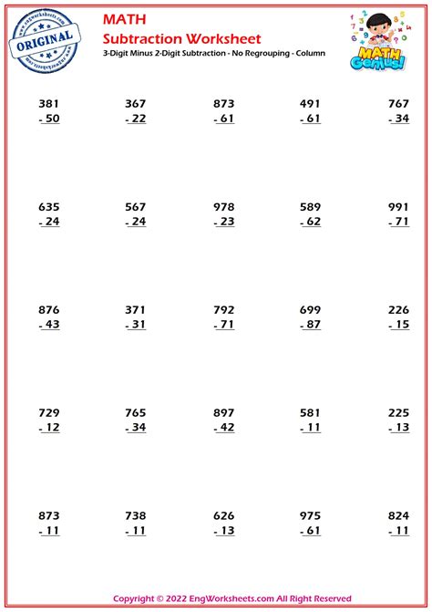 3 Digits Subtraction Worksheets And Exercise Engworksheets
