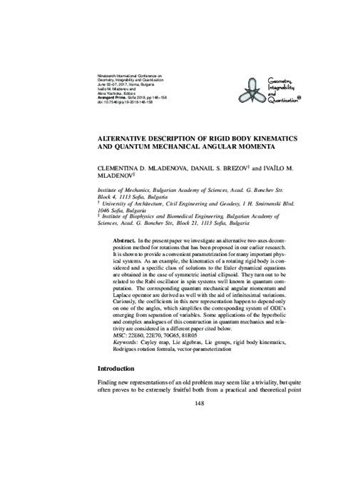 Pdf Alternative Description Of Rigid Body Kinematics And Quantum