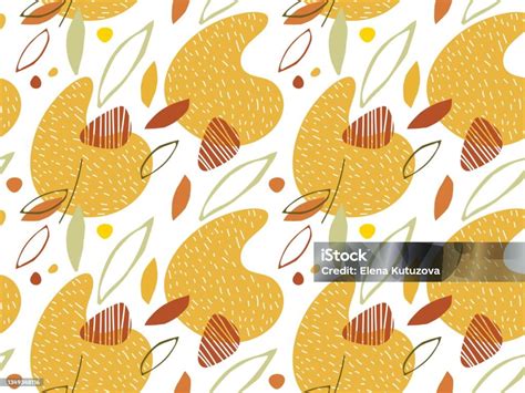 가을 추상화 매끄러운 패턴 손으로 그린 자연 유기 모양타낙한 잎 색상 직물 포장지 벽지 가을 휴일커버 디자인을위한 트렌디 한