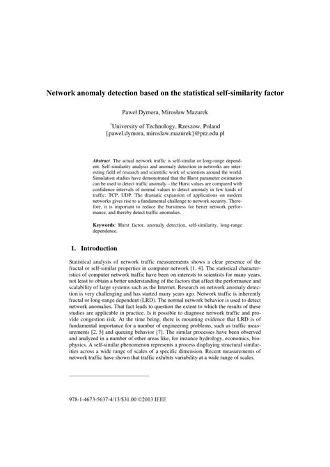 Pdf Network Anomaly Detection Based On The Statistical Self Similarity Factor