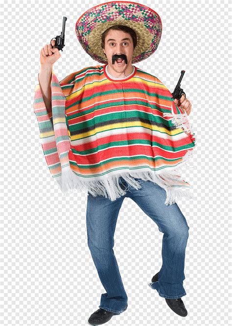 총을 들고 여러 가지 빛깔 된 줄무늬 판 쵸를 입고 남자 멕시코 판 쵸 티셔츠 의상 파티 멕시코 모자 유아 Png Pngegg