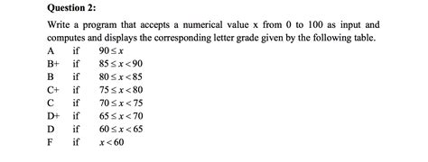 Solved Question 2 Write A Program That Accepts A Numerical Chegg