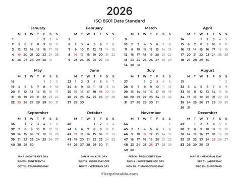 2026 Calendar With Week Numbers Free Pdf Printables