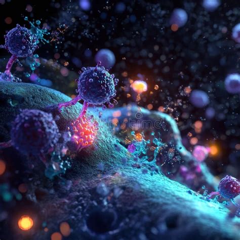 Exploring Molecular Interactions Between Microbes On A Vibrant Surface Generative Ai Stock