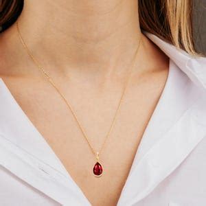 Pear Ruby Pendant Necklace In 14k Gold Filled Or Sterling Silver July