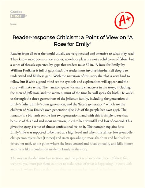 Reader Response Criticism A Point Of View On A Rose For Emily Free