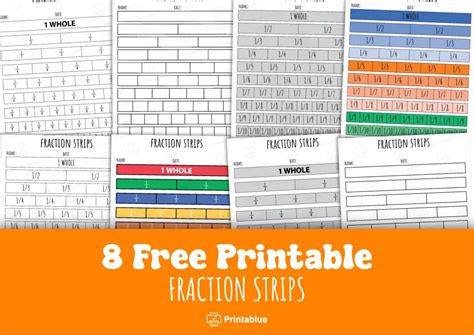 8 Free Fraction Strips Printable Template Print Able