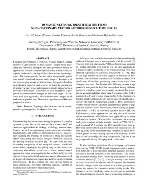 Pdf Dynamic Network Identification From Non Stationary Vector Autoregressive Time Series