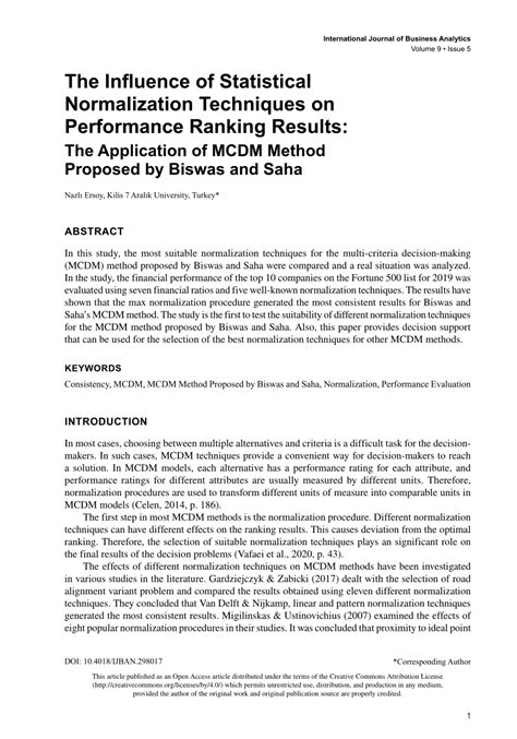 Pdf The Influence Of Statistical Normalization Techniques On Performance Ranking Results The