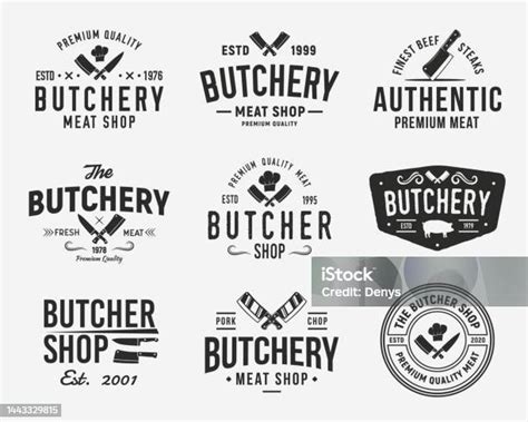 정육점 고기 가게 기호 세트입니다 스테이크 하우스 고기 가게 정육점 엠블럼에 대한 9개의 고기 기호 템플릿 세트 고기 비즈니스