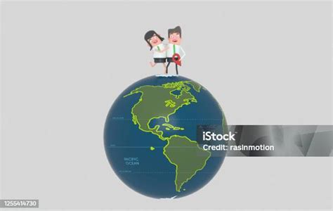 세계지도 지구상의 상단에 커플 3d 일러스트레이션 격리 미국 가리키기에 대한 스톡 벡터 아트 및 기타 이미지 가리키기 객실 있음 거리 Istock