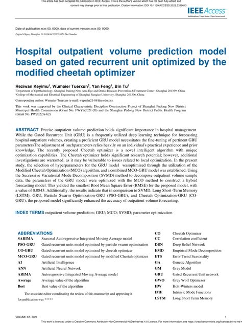 Pdf Hospital Outpatient Volume Prediction Model Based On Gated Recurrent Unit Optimized By The