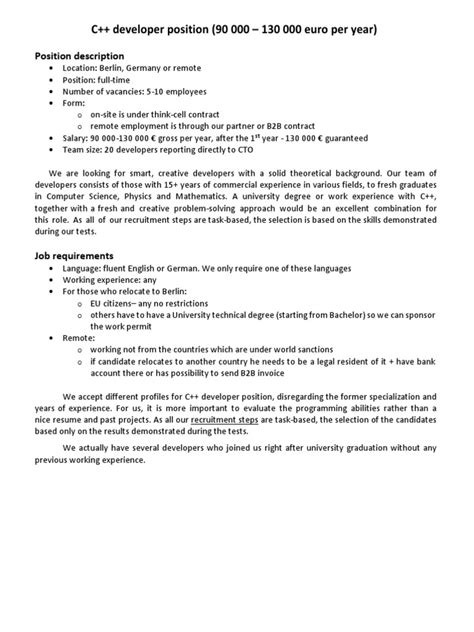 C Developer Position Description Fin Pdf C Software