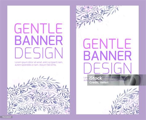 식물의 섬세한 패턴 나뭇 잎과 수채화 스플래시와 수직 배너의 집합입니다 개체는 배경과 분리됩니다 벡터 템플릿 0명에 대한 스톡 벡터 아트 및 기타 이미지 Istock