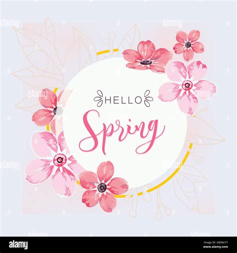 Round Banner With The Hello Spring Logo Card For Spring Season With