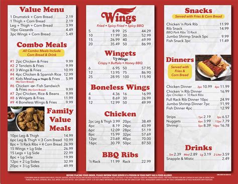Menu Wings N Things — Fried Chicken Wings Tenders Ribs And Sides