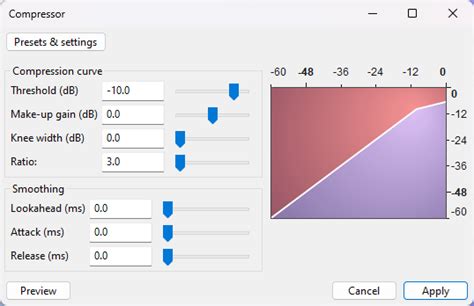 Compresor Parameters Compression Curve Audacity Manual