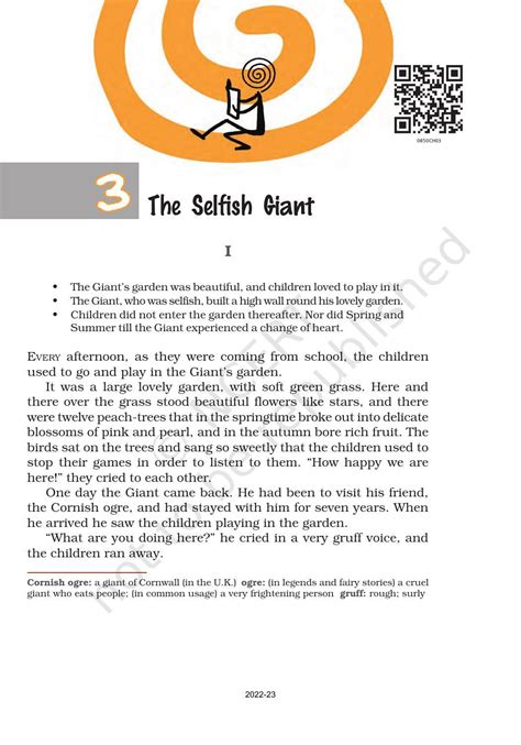 Ncert Book For Class 8 English Chapter 3 The Selfish Giant