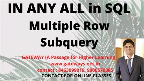 IN ANY ALL In SQL Multiple Row Subquery In SQL Multiple Row Operators In SQL YouTube