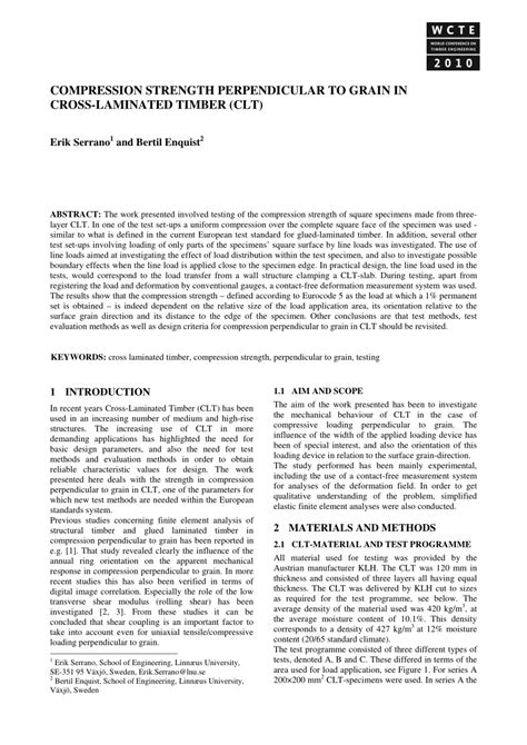 Pdf Compression Strength Perpendicular To Grain In Cross Laminated