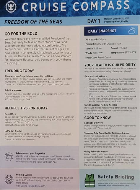 Royal Caribbean Freedom Of The Seas Cruise Compass October 25 29