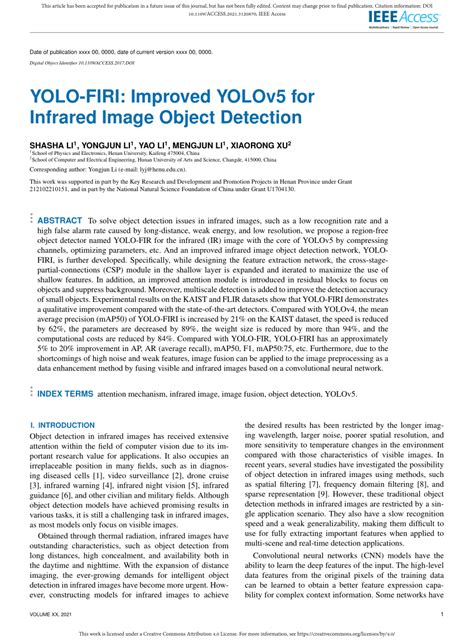 Pdf Yolo Firi Improved Yolov5 For Infrared Image Object Detection