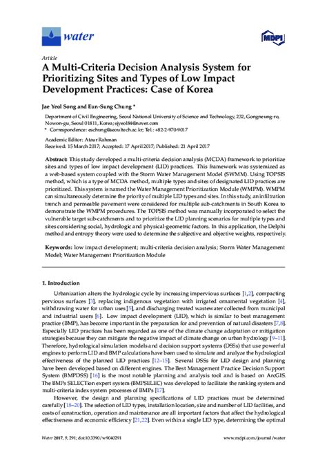 Pdf A Multi Criteria Decision Analysis System For Prioritizing Sites And Types Of Low Impact
