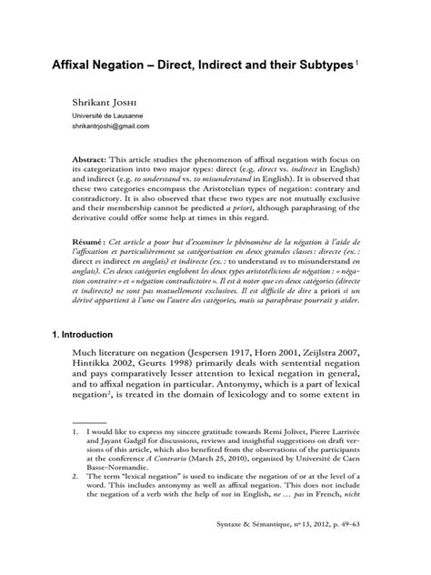 Affixal Negation Direct Indirect And Their Subtypes Pdf Part Of
