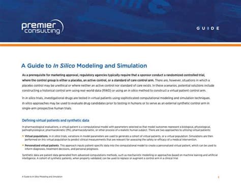 A Guide To In Silico Modeling And Simulation Premier Research