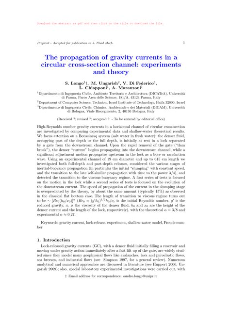 Pdf The Propagation Of Gravity Currents In A Circular Cross Section