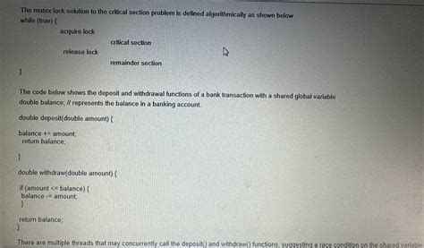 Solved The Mutex Lock Solution To The Critical Section