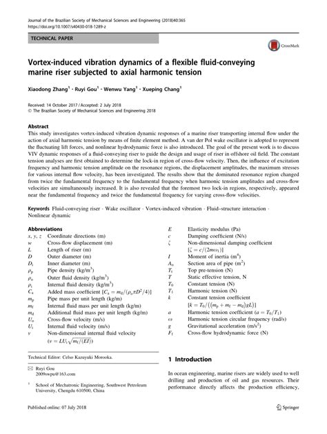 Pdf Vortex Induced Vibration Dynamics Of A Flexible Fluid Conveying Marine Riser Subjected To