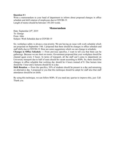 Memorandum Assignment Question 1 Write A Memorandum To Your Head Of