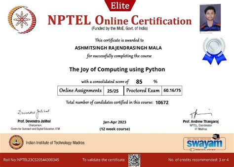 Python Oops Nptel Linkedin Achievements Ashmitsingh Mala