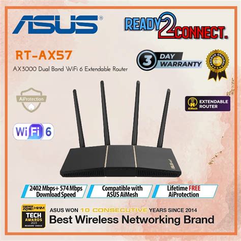 Jual Asus Rt Ax57 Ax3000 Dual Band Wifi 6 Extendable Router Shopee