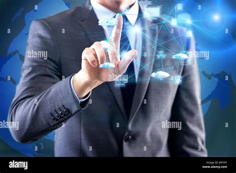 Man In Cloup Computing Concept Stock Photo Alamy