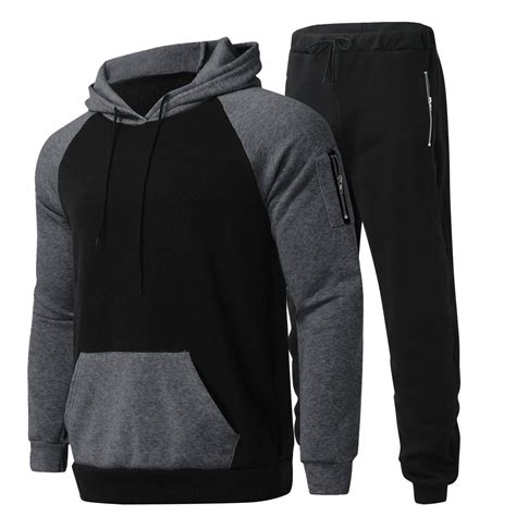 Mens Tracksuits 2 Piece Raglan Long Sleeve Hoodie Jogging Sweatsuit
