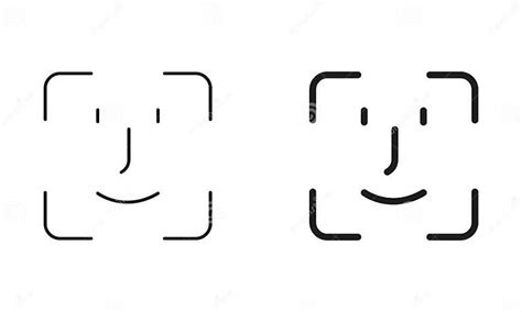 Face Id Line And Silhouette Black Icon Set Facial Recognition