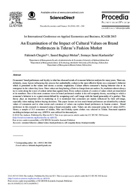 Pdf An Examination Of The Impact Of Cultural Values On Brand