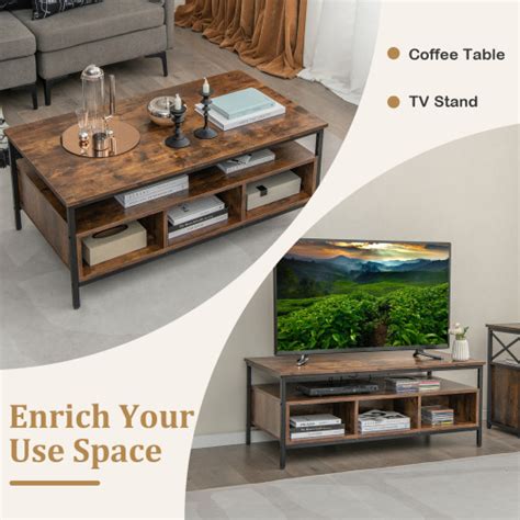 Industrial Coffee Table With Storage And Heavy Duty Metal Frame Cave